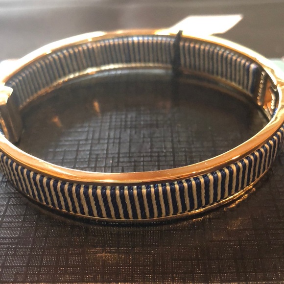 Talbots | Jewelry | Talbots Thread Wrap Stripe Bangle Bracelet Navy Blue Nwt | Poshmark